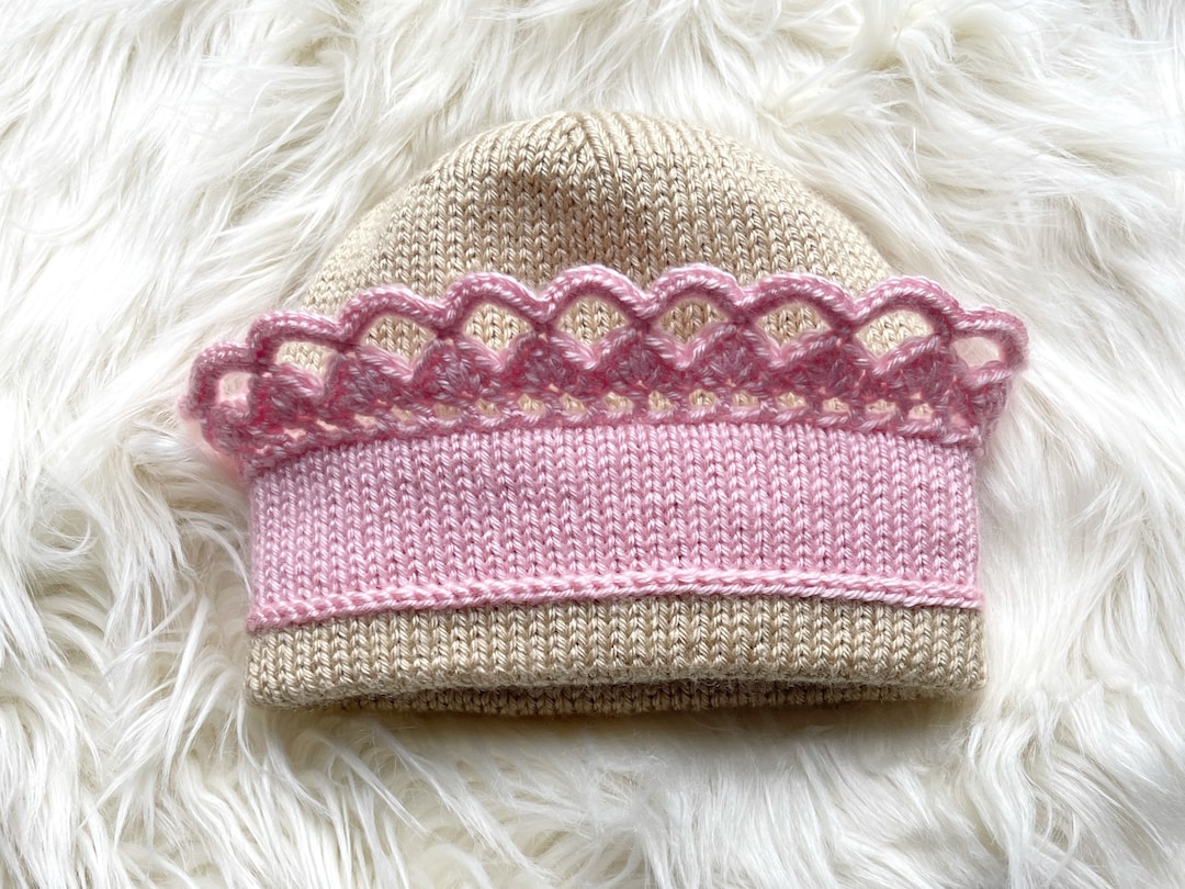 Knit Pink Princess Hat With Crown, Crochet Princess Hat for Girl ...