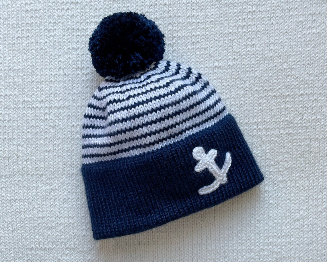 Knit Anchor Hat Anchor Hat Nautical Hat Blue Striped Anchor - Etsy