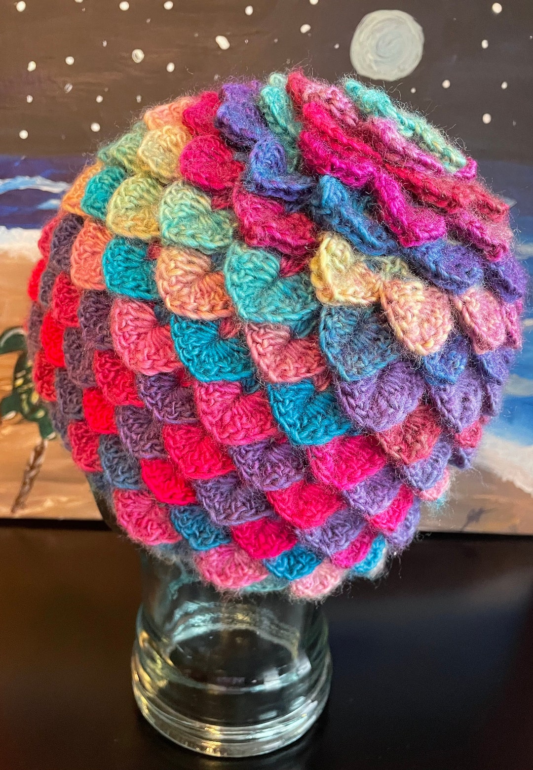 Crochet Dragon Scale Hat: Acrylic Winter Hat, Custom Order - Etsy