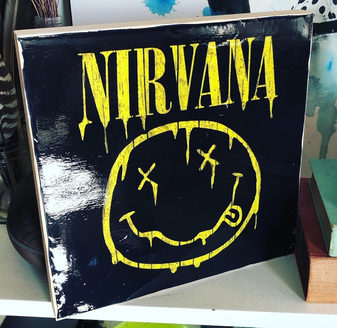 Nirvana Wooden Sign | 10" X 10" | Handmade | Wall Art | Nirvana Smiley ...