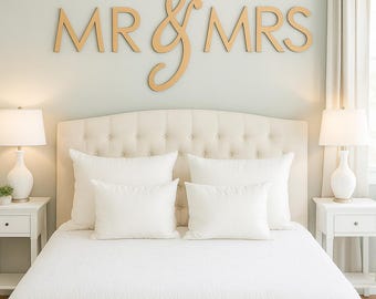 Large Wood Mr & Mrs Wall Sign Above Bed Room Decor - Home Decor Bedroom ...