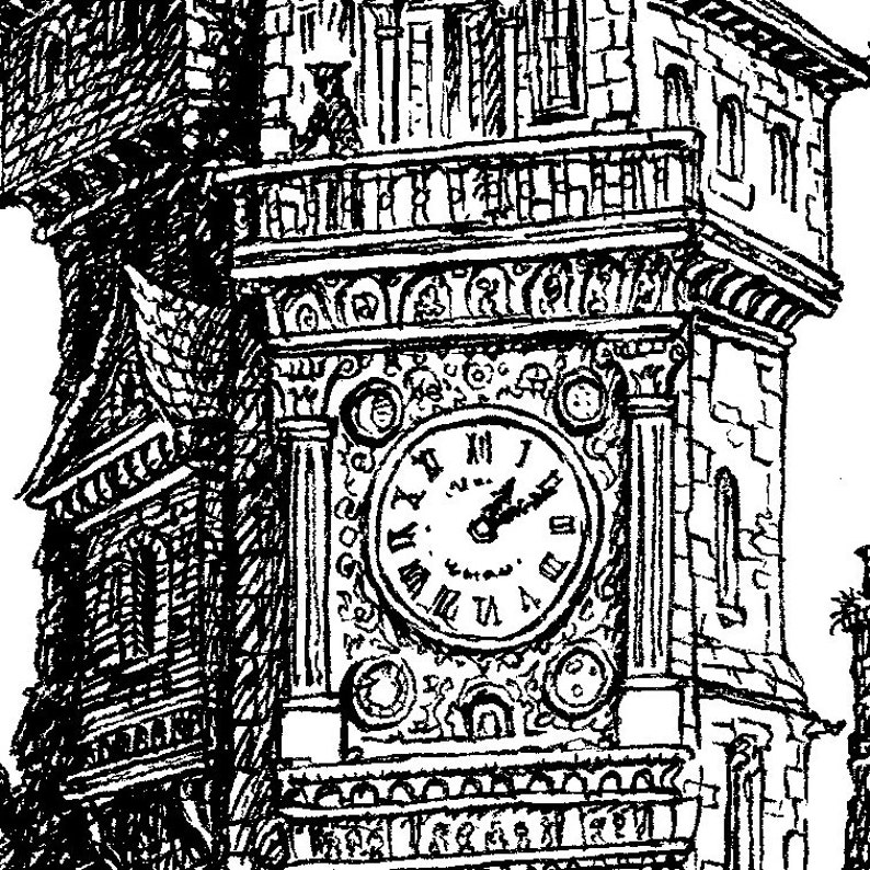 Fantasy Clock Tower at Sea Print With Cthulhu Type Monster Lurking in ...