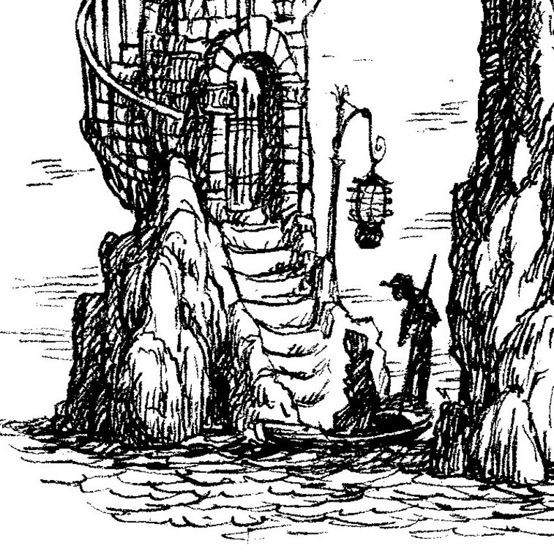 Fantasy Clock Tower at Sea Print With Cthulhu Type Monster Lurking in ...