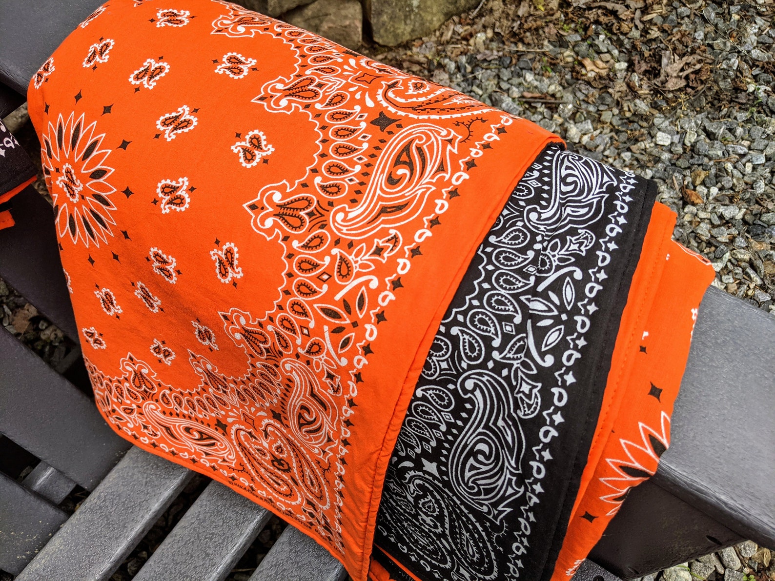 Black & Orange Bandana Quilt - 100% Cotton, Usa-made. for Inside or ...