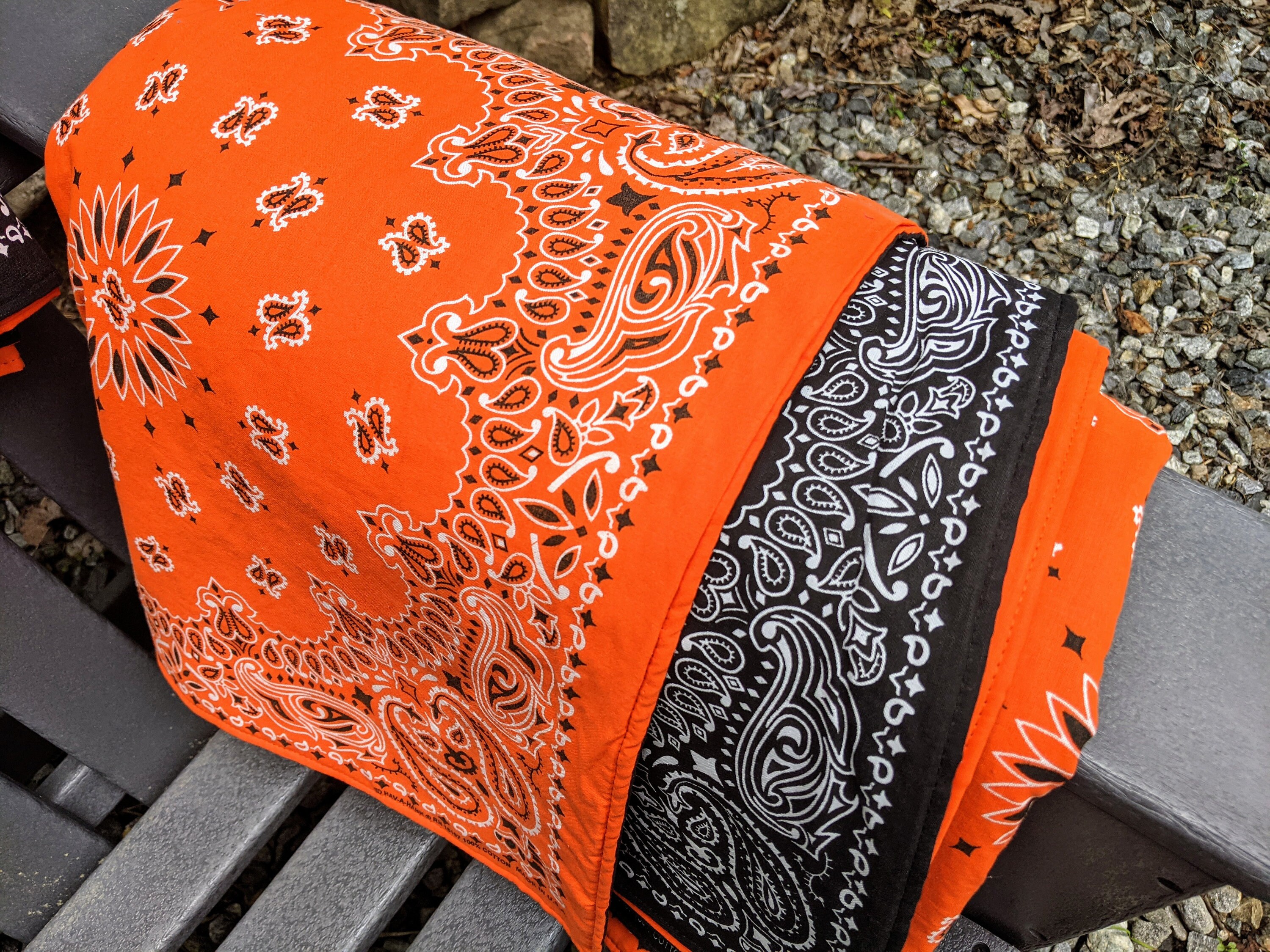 Black & Orange Bandana Quilt - 100% Cotton, Usa-made. for Inside or ...