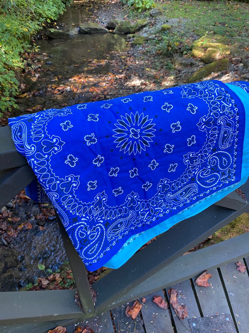 Light Blue & Royal Blue Bandana Quilt - 100% Cotton, Usa-made. for ...