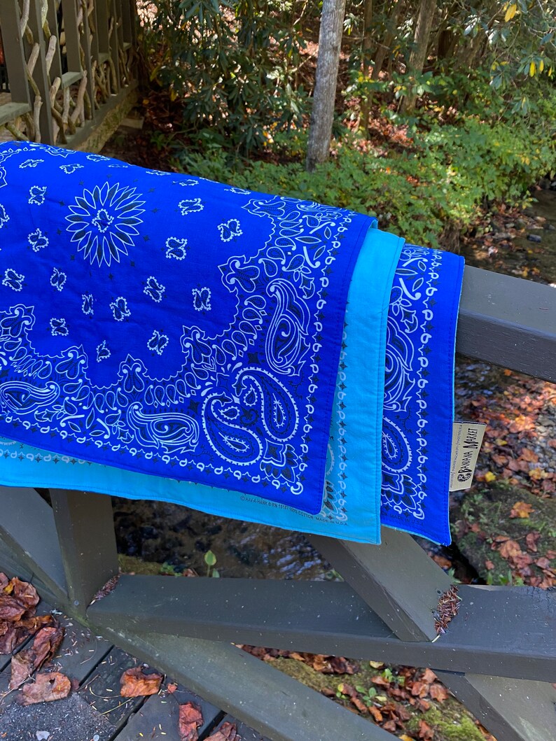 Light Blue & Royal Blue Bandana Quilt - 100% Cotton, Usa-made. for ...