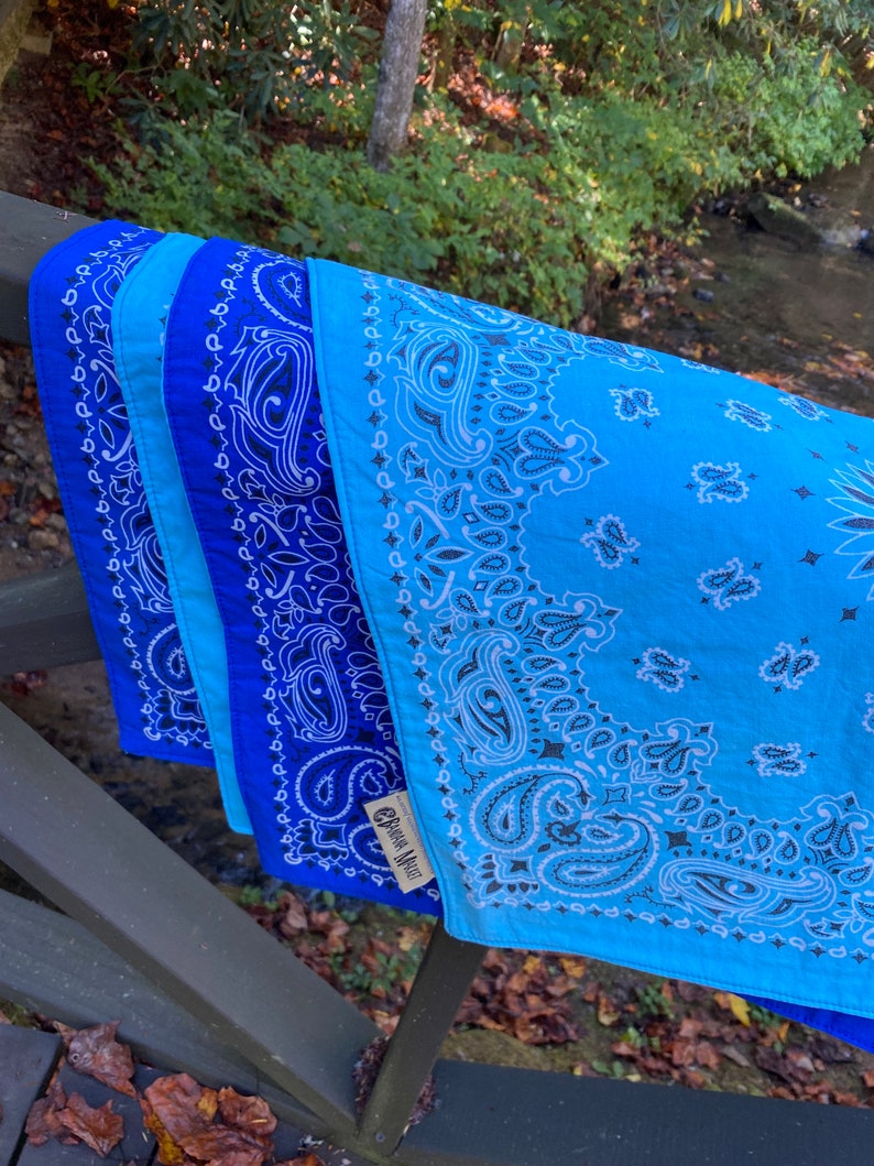 Light Blue & Royal Blue Bandana Quilt - 100% Cotton, Usa-made. for ...