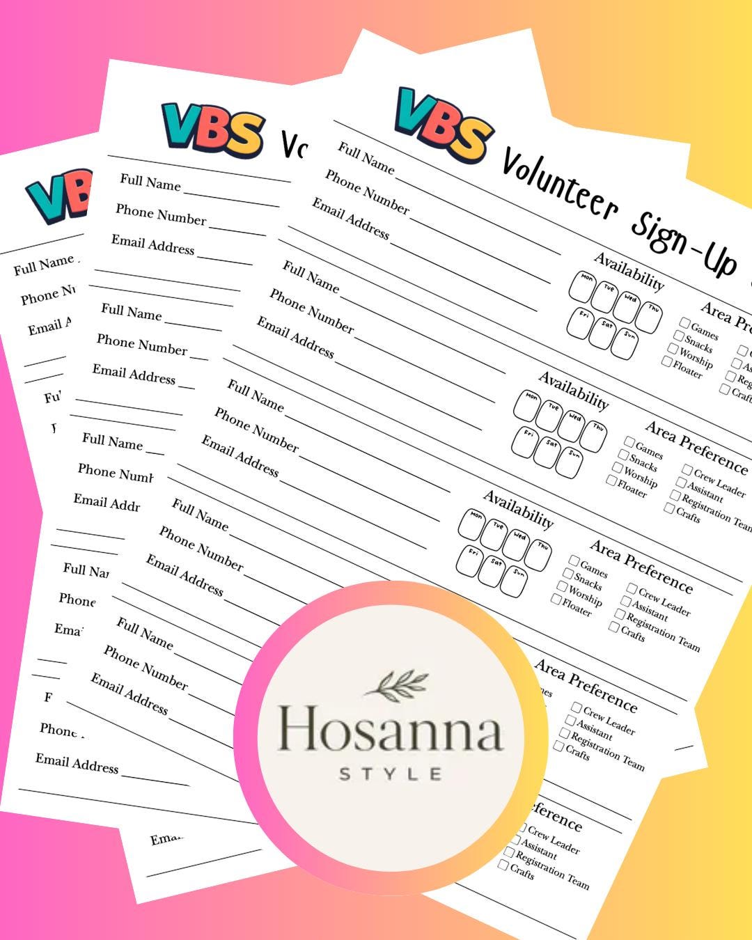VBS Volunteer Sign up Sheet, Kids Ministry Registration Form (digital ...