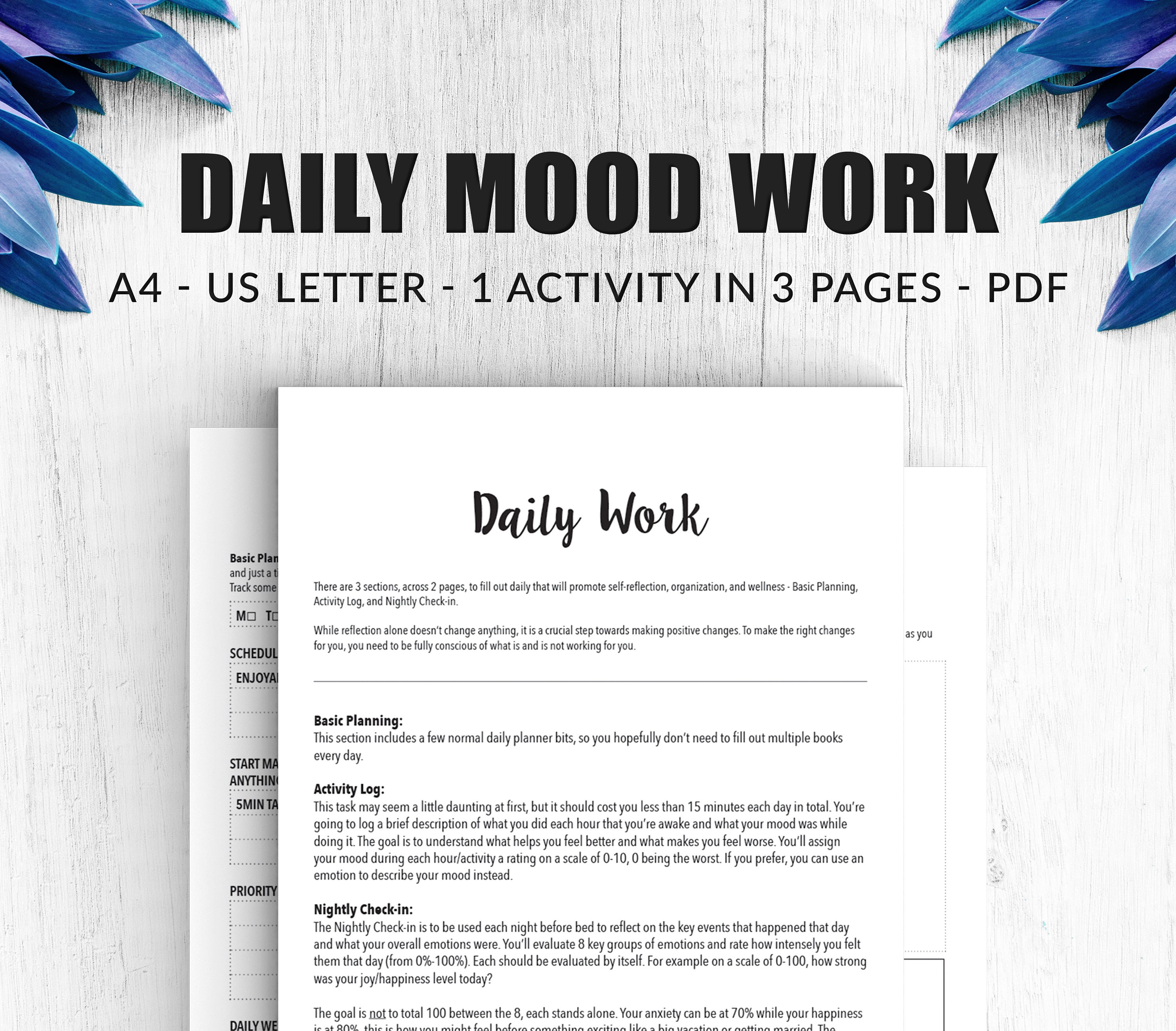 Daily Mood Tracking Journal Printable | Self Help Therapy Workbook ...