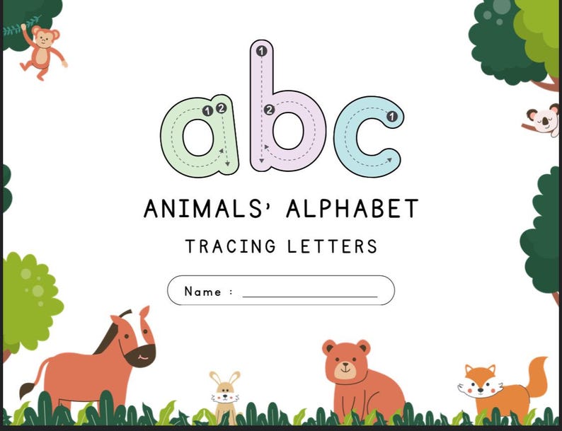Animals Alphabet Tracing Letters - Etsy