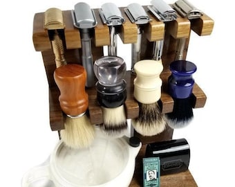 Safety Razor and Shaving Brush Stand Double Decker Wooden | Etsy