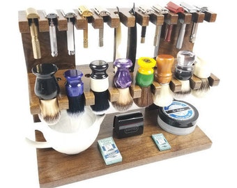 The Ultimate Wood Shaving Razor and Brush Double Decker Stand | Etsy