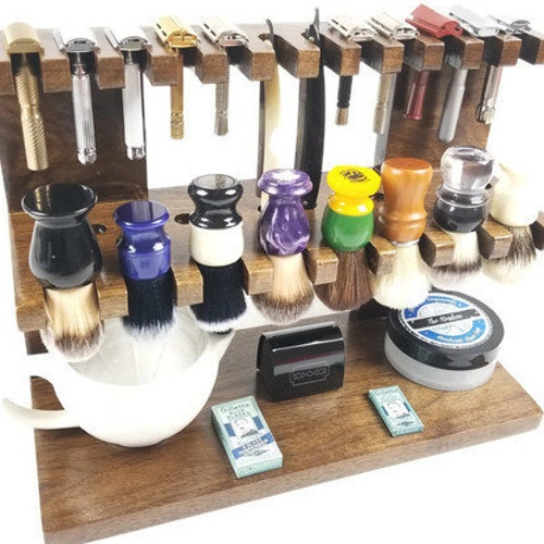 Three Level Safety Straight Razor and Brush Shaving Stand in | Etsy