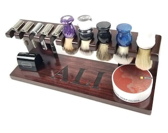 Safety Razor Shaving Brush Wood Stand W/dark Brown Stain up | Etsy