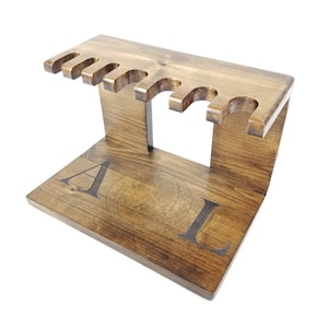 Safety Razor Shaving Brush Wood Stand, W/dark Brown Stain up to 5 Slots ...