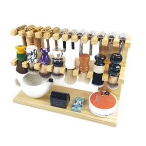 The Ultimate Wood Shaving Razor and Brush Double Decker Stand 16" Wide ...