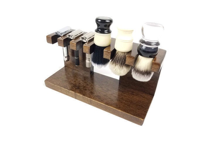 Safety Razor Shaving Brush Stand, Custom Wood W/dark Brown Stain up to ...