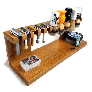 Safety Razor Shaving Brush Stand, Custom Wood up to 5 Slots for Razor ...
