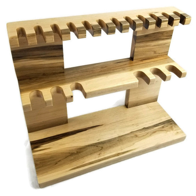 The Ultimate Wood Shaving 12 Razor and 6 Brush Double Decker Stand 16 ...