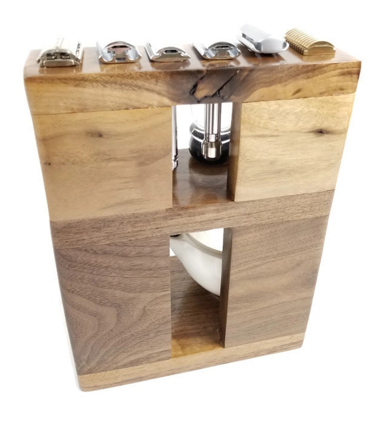 Safety Razor and Shaving Brush Stand Double Decker Wooden, Room for ...