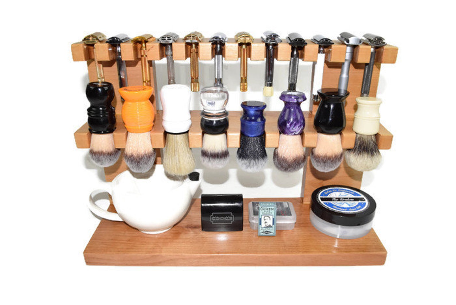 The Ultimate Wood shaving Razor and Brush double decker stand | Etsy