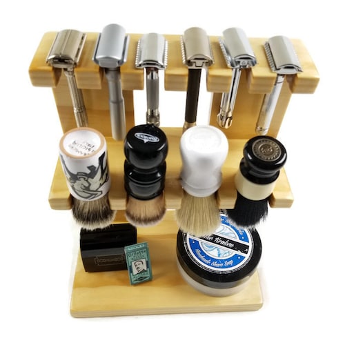 The Ultimate Wood Shaving Razor and Brush Double Decker Stand - Etsy