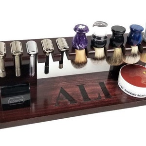 Safety Razor Shaving Brush Stand, Wood W/dark Cherry Stain up to 5 ...