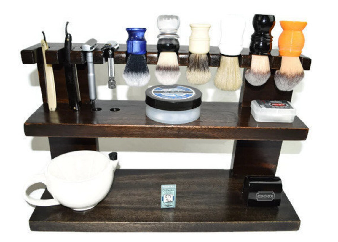 Three Level Safety Straight Razor and Brush Shaving Stand in | Etsy