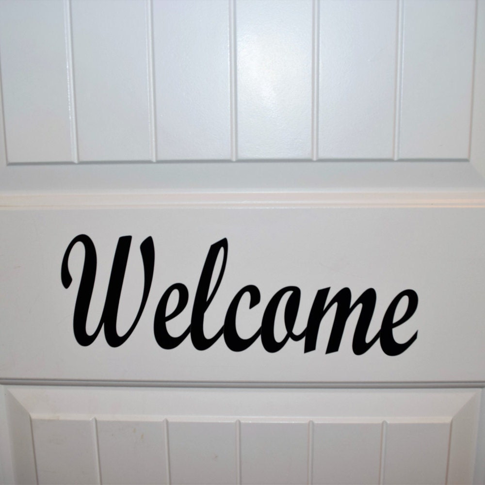 Welcome Vinyl Decal Cursive Vinyl Front door Welcome decal | Etsy