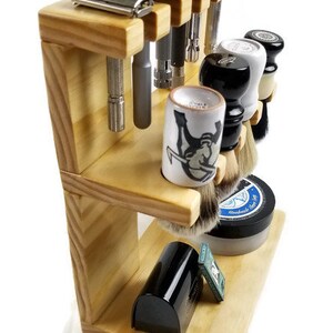 Safety Razor and Shaving Brush Stand Double Decker Wooden, Room for ...