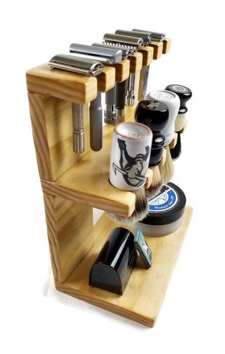 Safety Razor and Shaving Brush Stand Double Decker Wooden - Etsy