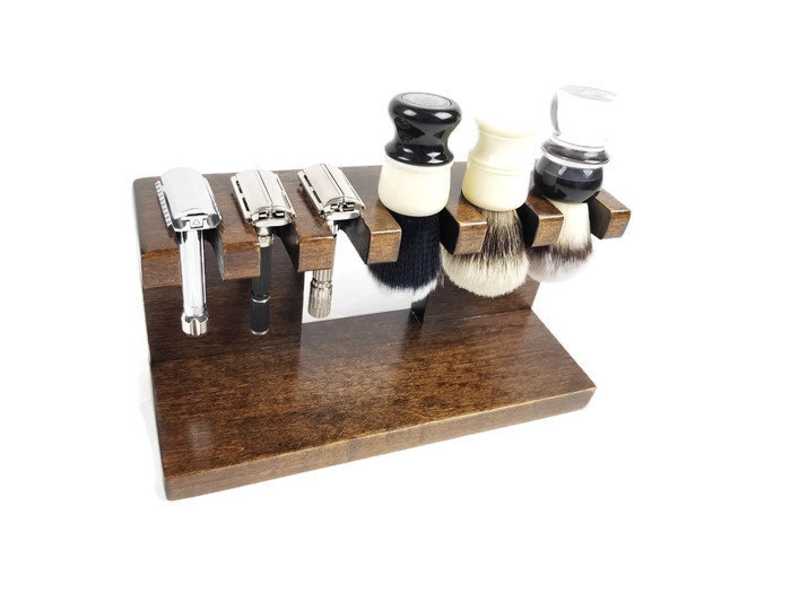 Safety Razor Shaving Brush Wood Stand W/dark Brown Stain up | Etsy