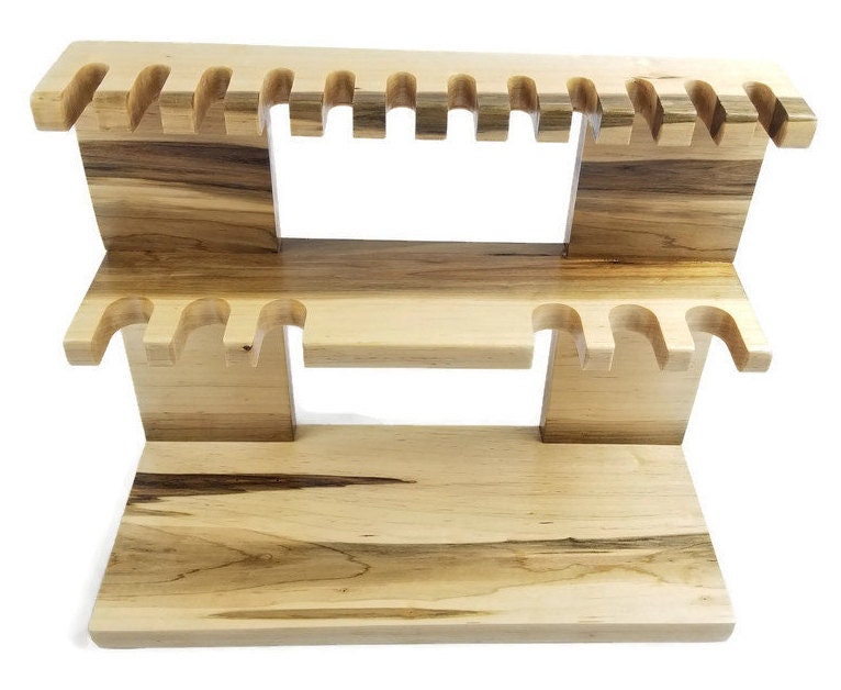The Ultimate Wood Shaving 12 Razor and 6 Brush Double Decker Stand 16 ...