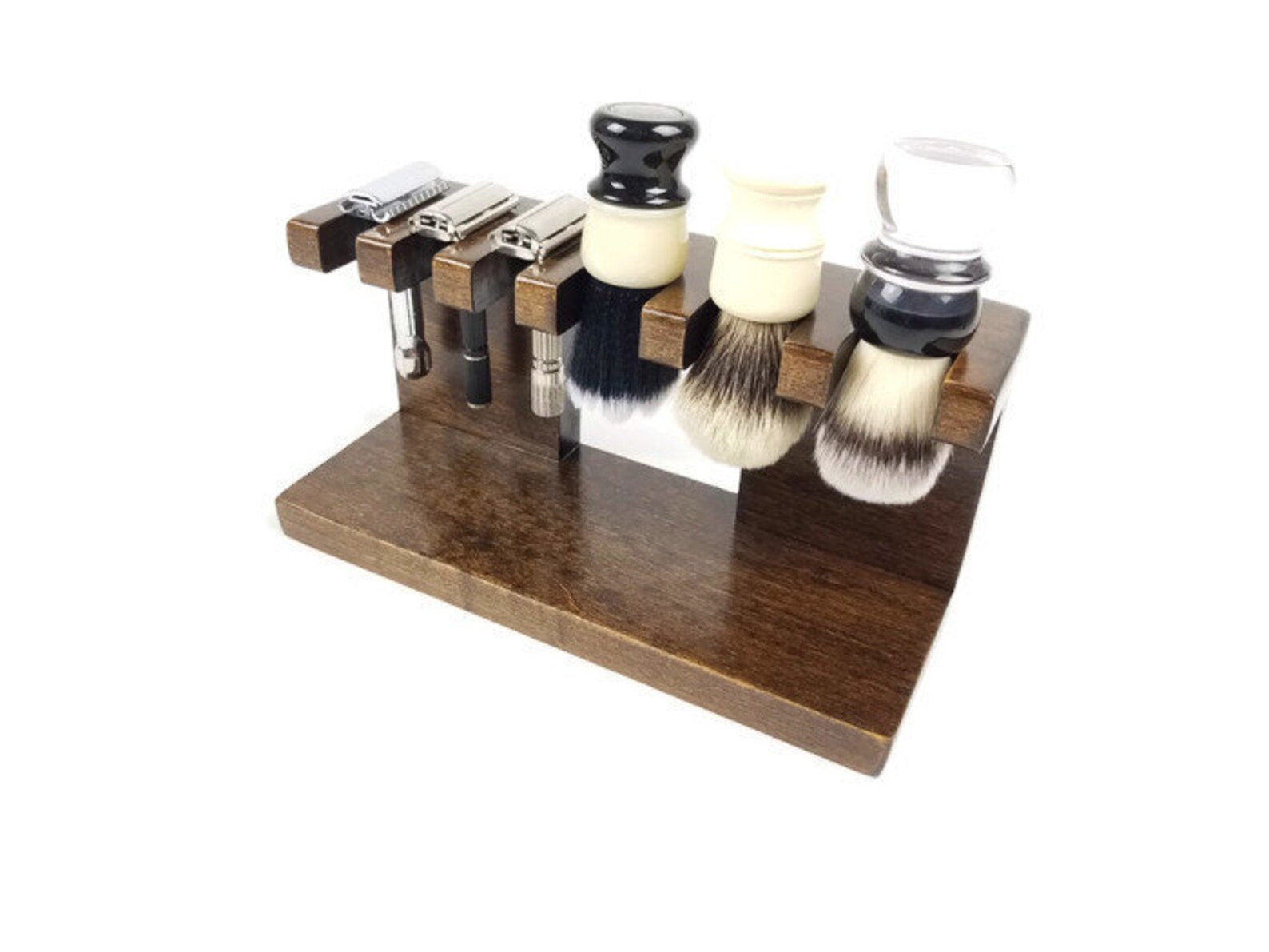 Safety Razor Shaving Brush Wood Stand W/dark Brown Stain up | Etsy