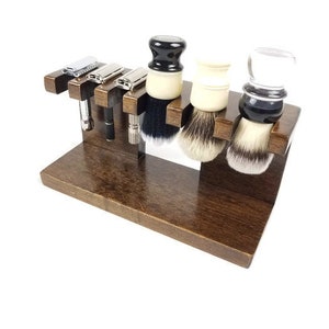 Safety Razor Shaving Brush Wood Stand, W/dark Brown Stain up to 5 Slots ...