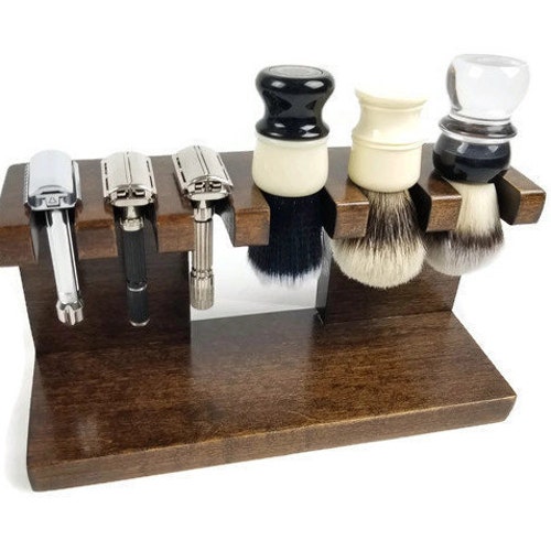 The Ultimate Wood Shaving Razor and Brush Double Decker Stand - Etsy