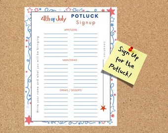 GRAYSCALE 4th of July Potluck Sign up Sheet, Summer Cookout Sign up ...