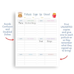 Potluck Sign up Sheet, Work Potluck Sign up Sheet, Food Sign up Sheet ...