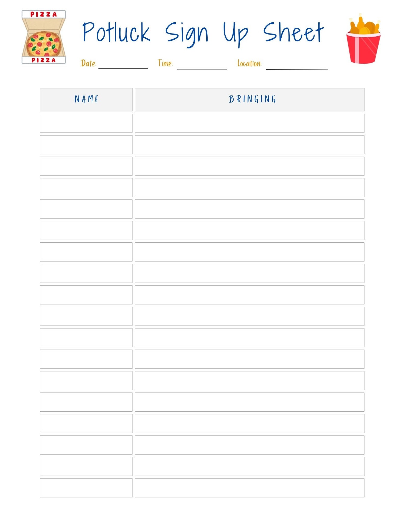 Potluck Sign up Sheet, Work Potluck Sign up Sheet, Food Sign up Sheet ...