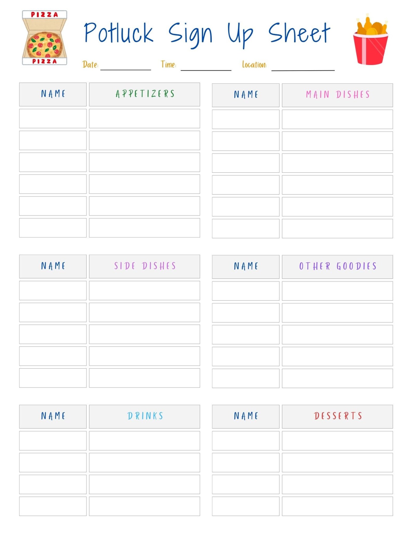 Potluck Sign up Sheet, Work Potluck Sign up Sheet, Food Sign up Sheet ...