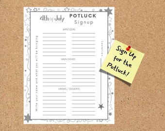 4th of July Potluck Sign up Sheet, Summer Potluck Sign up Sheet ...