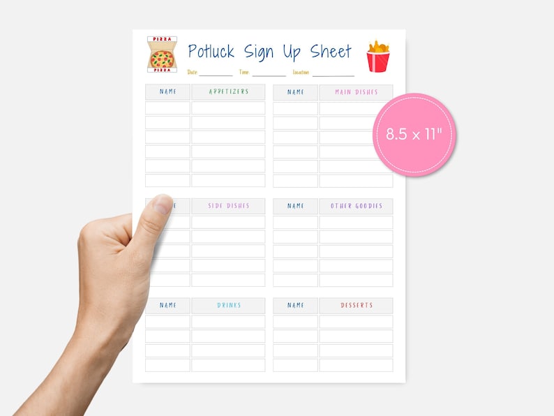 Potluck Sign up Sheet, Work Potluck Sign up Sheet, Food Sign up Sheet ...