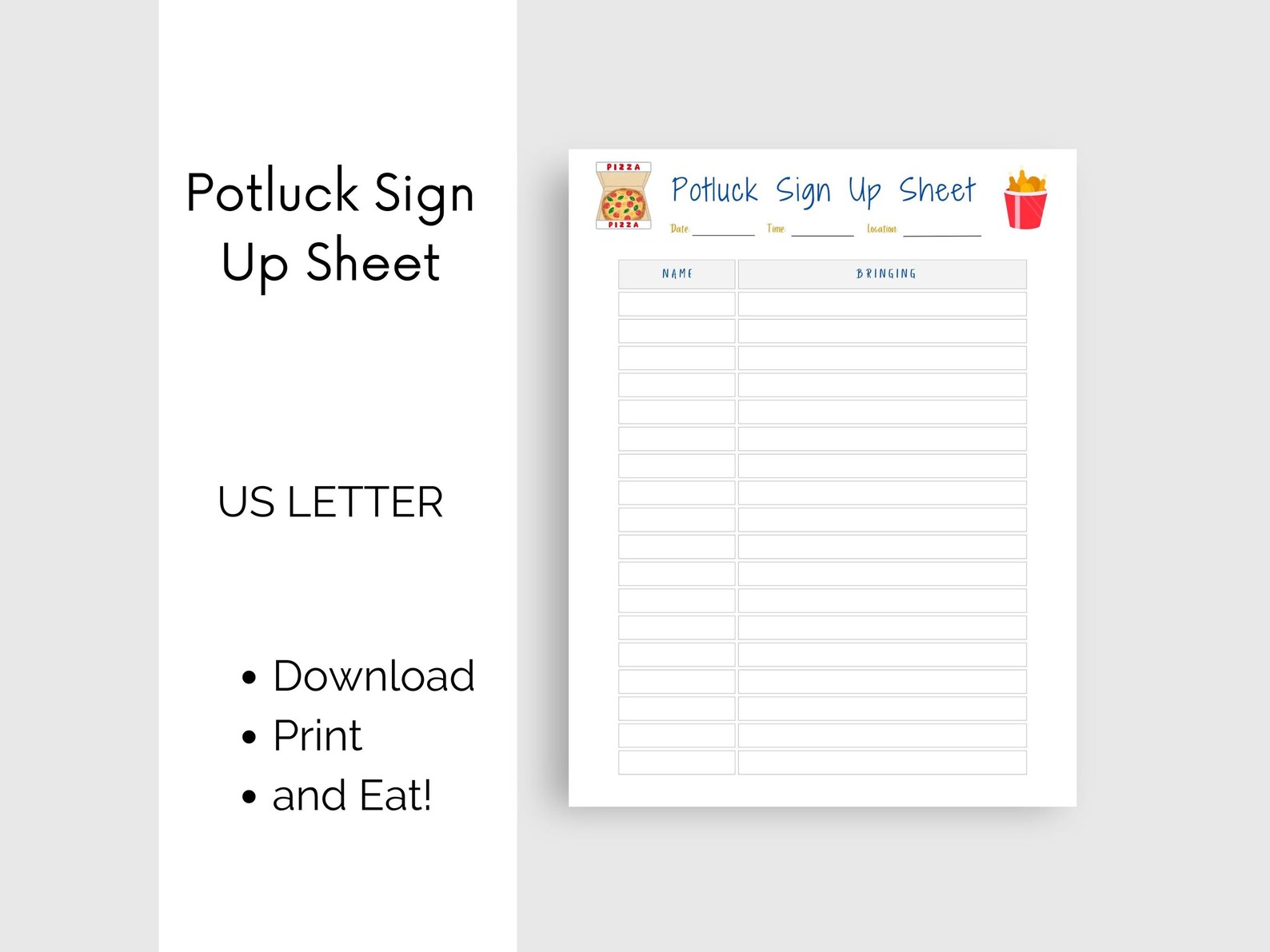 Potluck Sign up Sheet, Work Potluck Sign up Sheet, Food Sign up Sheet ...