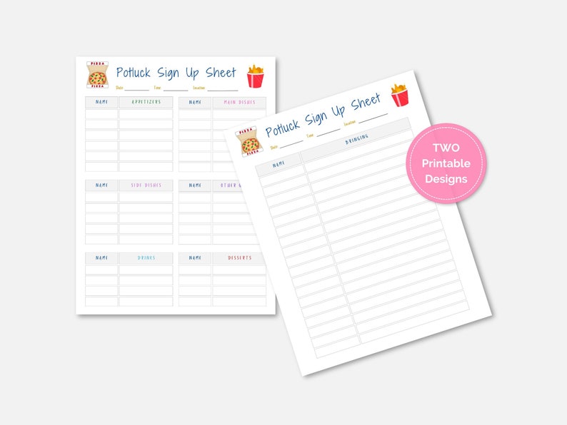Potluck Sign up Sheet, Work Potluck Sign up Sheet, Food Sign up Sheet ...