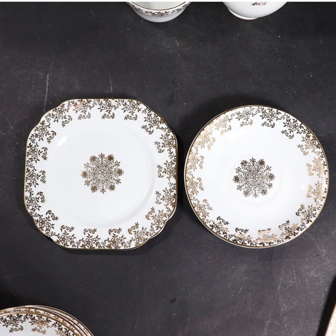 Stanley Fine China England Set Plates Cups Gold Snowflake Pattern - Etsy