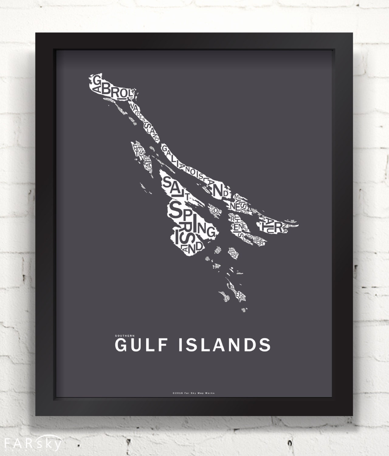 Far Sky Southern Gulf Islands Typographic Map - Etsy