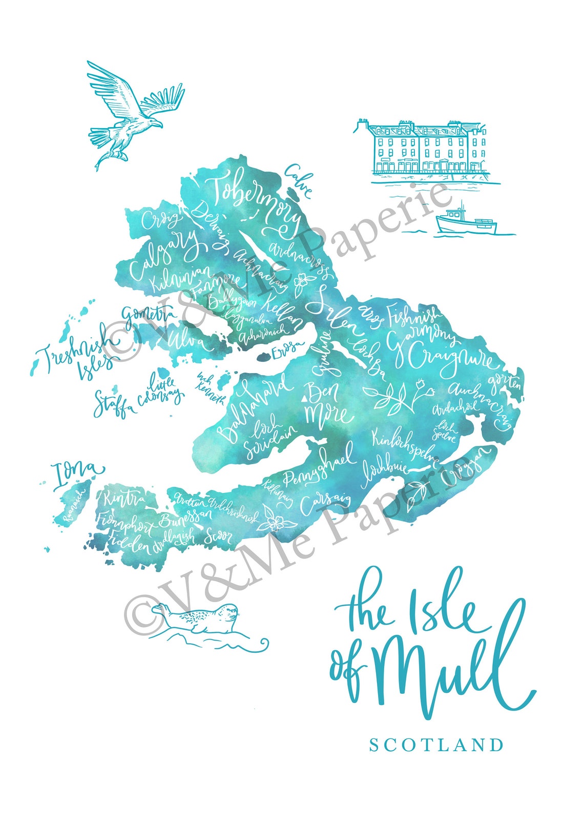 Map of MULL Scottish Islands Collection Calligraphy - Etsy