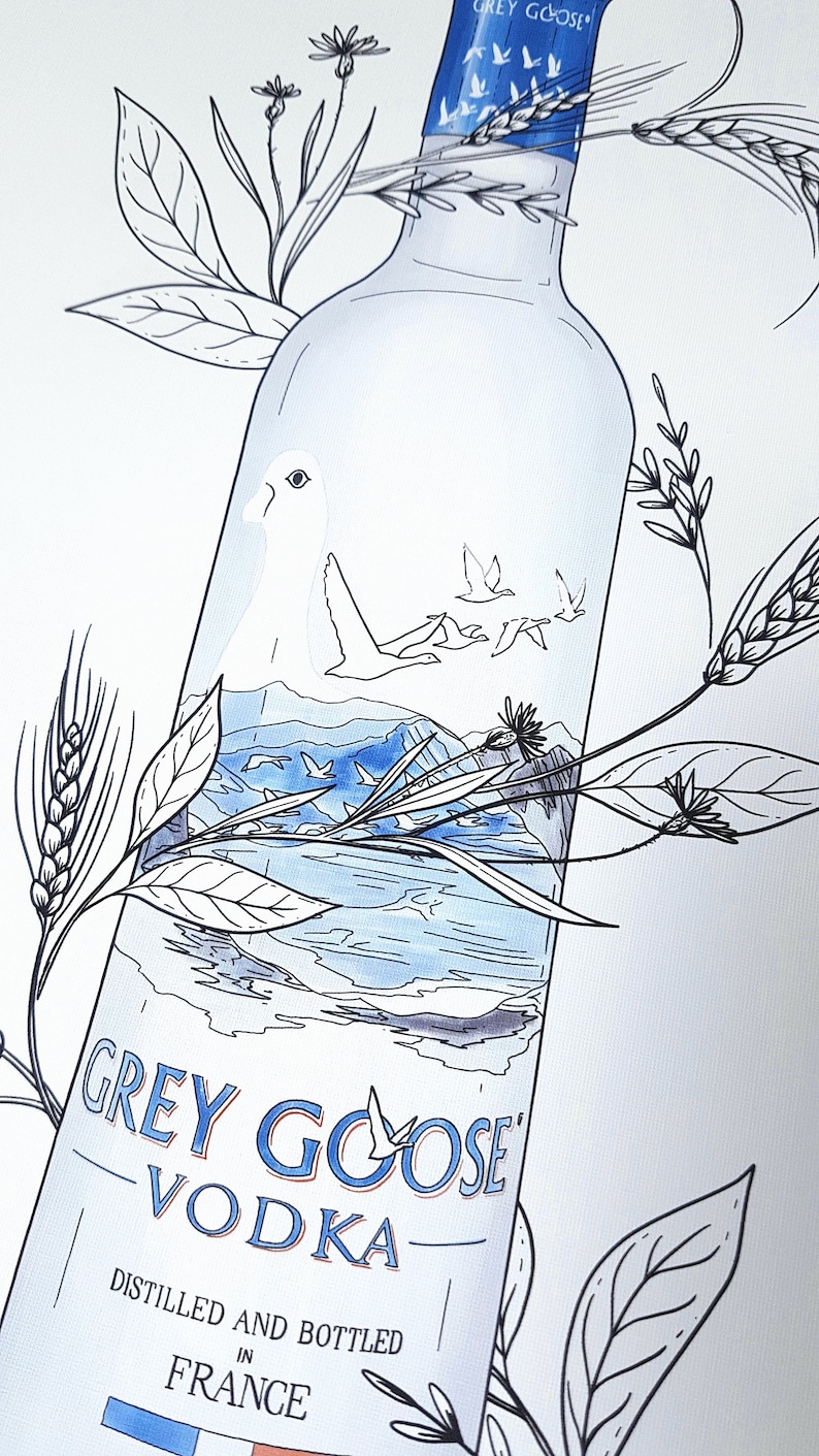 Grey Goose Vodka Bottle Botanical Illustration Art Print - Etsy