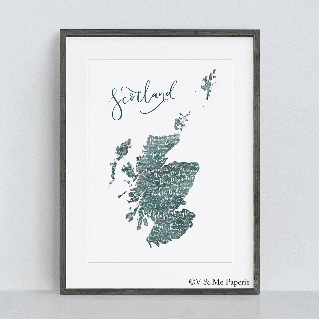 Map of Scotland With Calligraphy City Town Placenames - Illustration ...